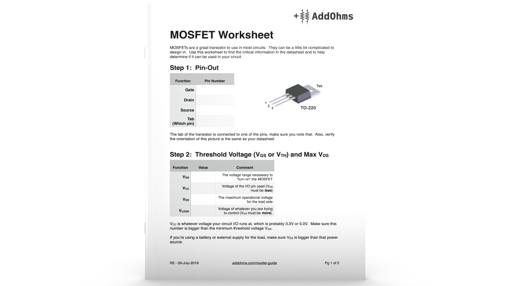 MOSFET Guide / Worksheet – AddOhms by Bald Engineer